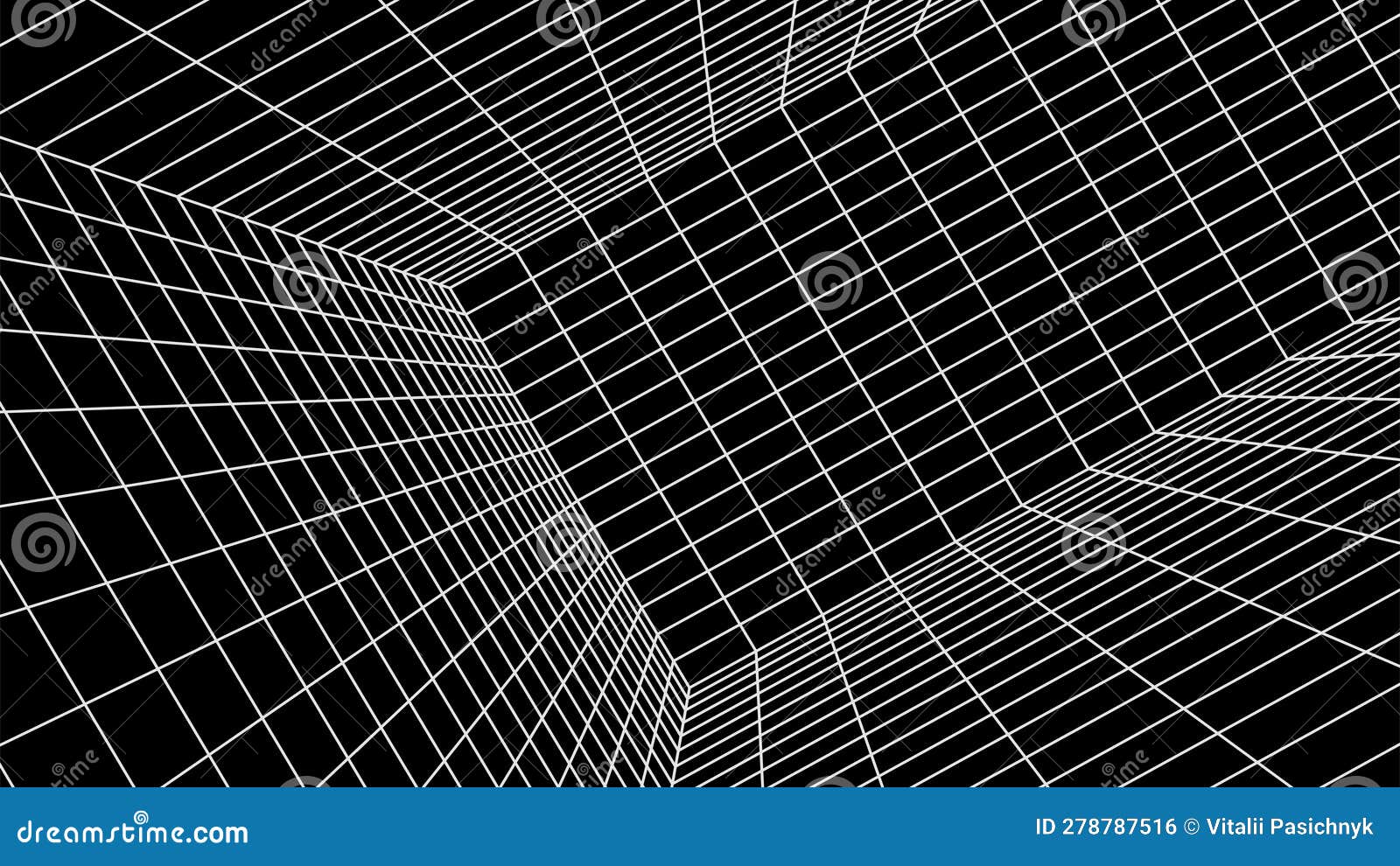 White 3d Wireframe Room on Black Background. Abstract Perspective Grid ...