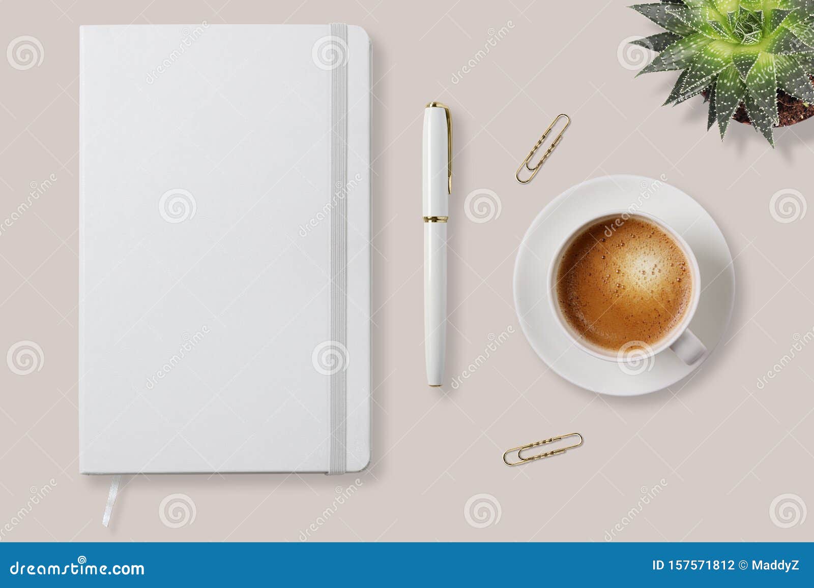 White Diary with Rubber Band, Flat Lay on Table. Product Mockup, Design ...