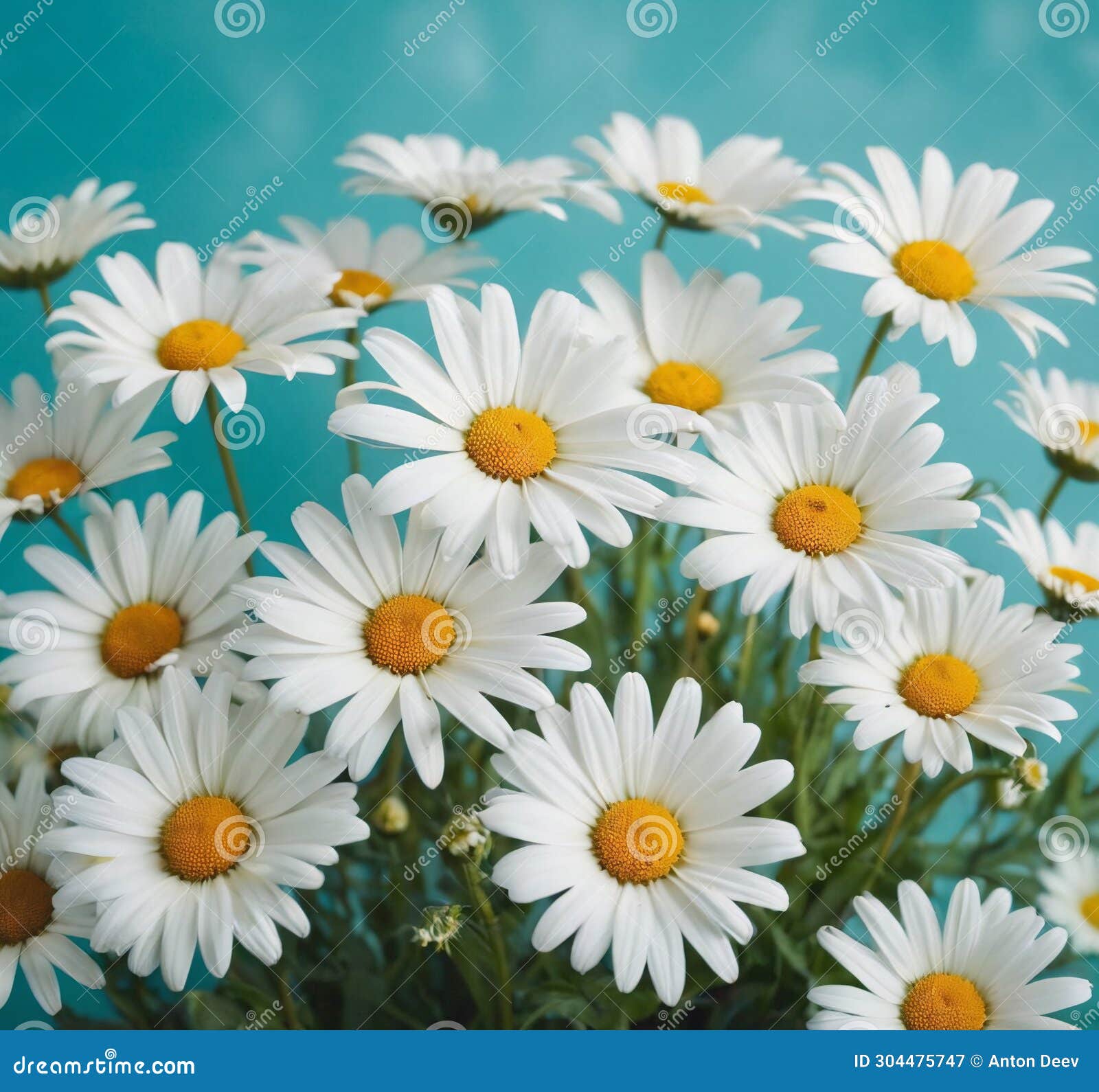 White Daisies on Blue Background. Flat Lay, Top View Stock Image ...