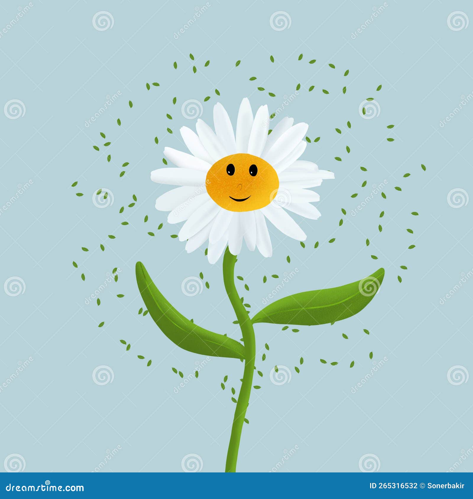 White Daisy Face Illustration on Blue Background Stock Illustration ...