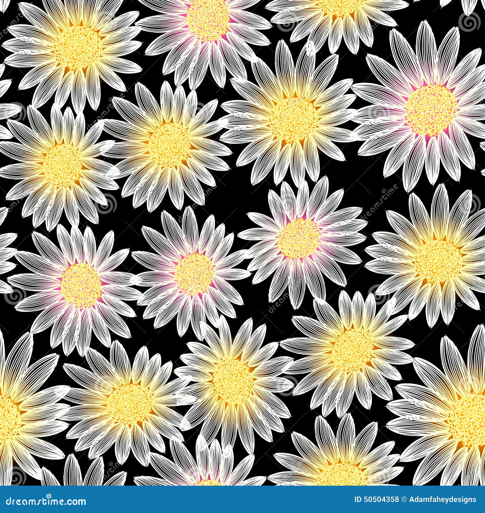 White Daisy Flower in a Seamless Pattern Stock Vector - Illustration of ...