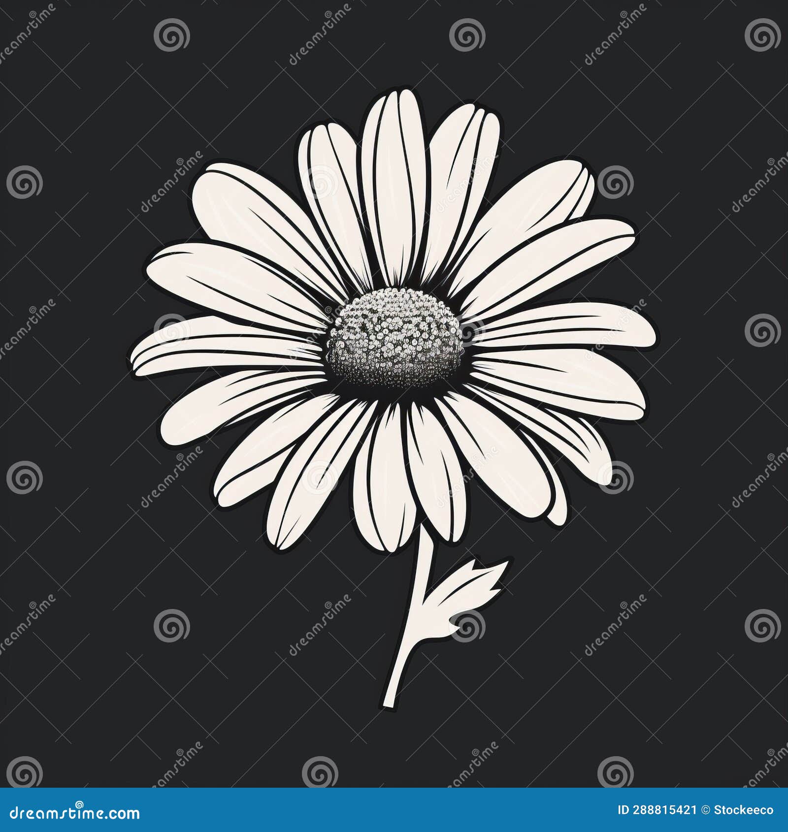 Black and White Daisy Vector Illustration with Woodcut-inspired Style ...