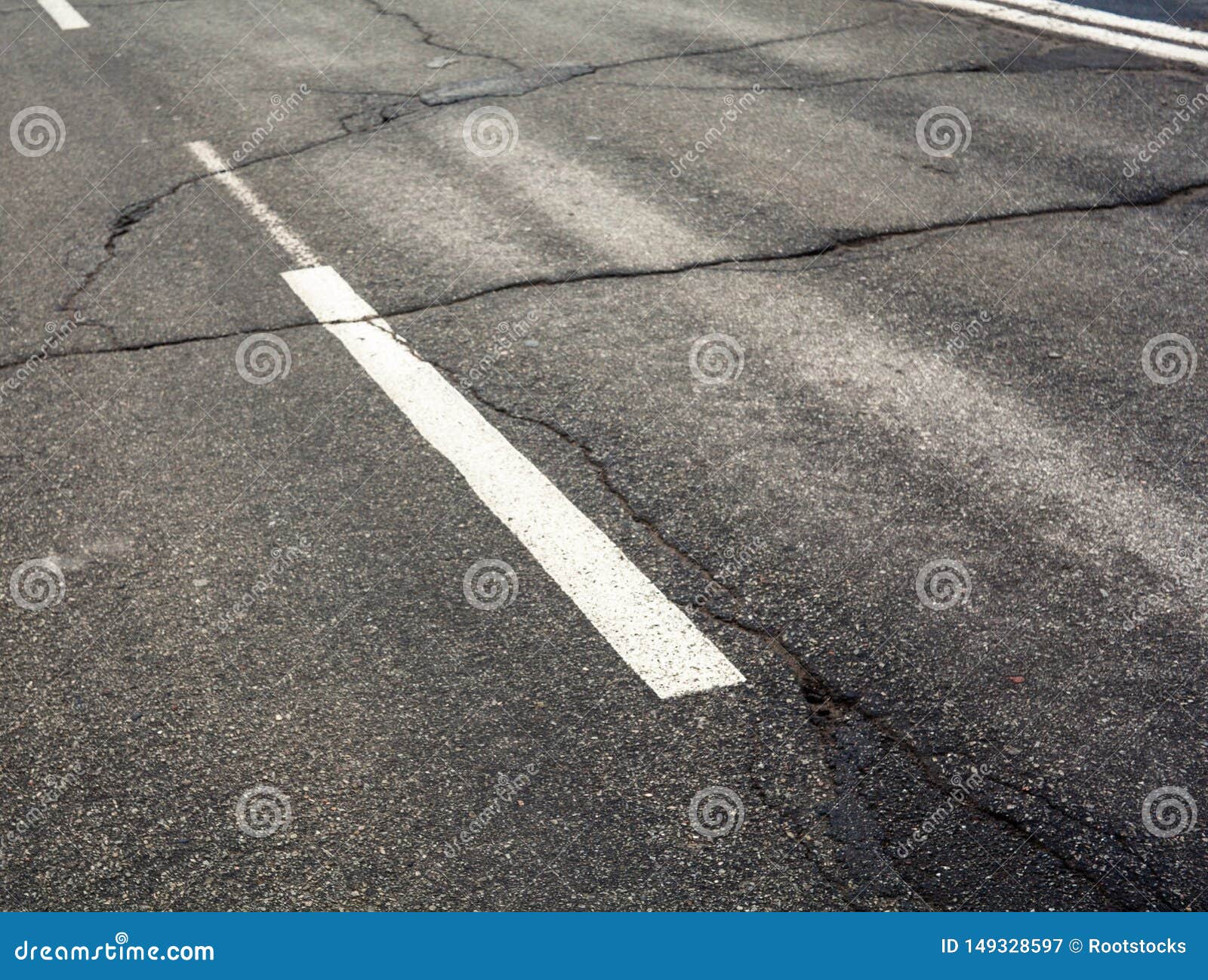 White Dashed Marking Line on the Old Road Stock Image - Image of ...