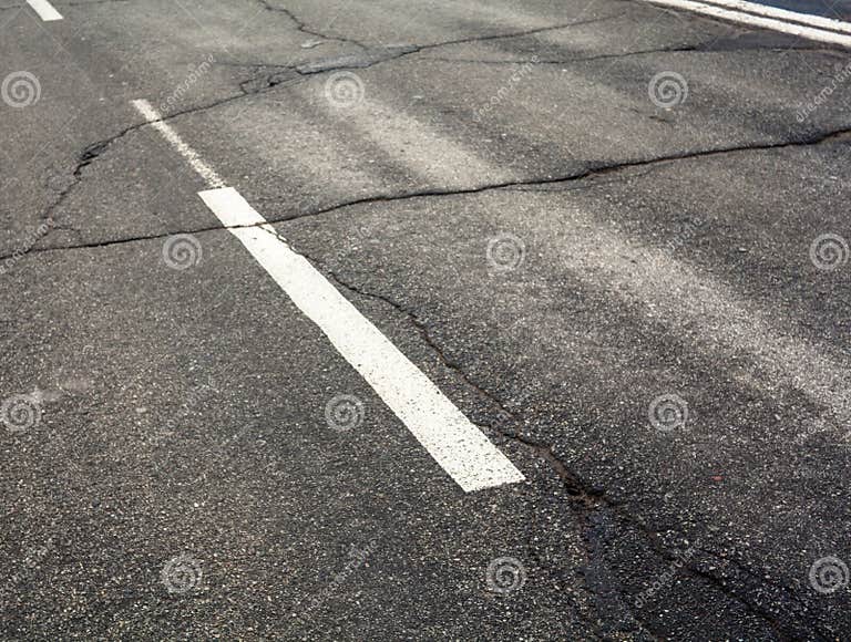 White Dashed Marking Line on the Old Road Stock Image - Image of ...