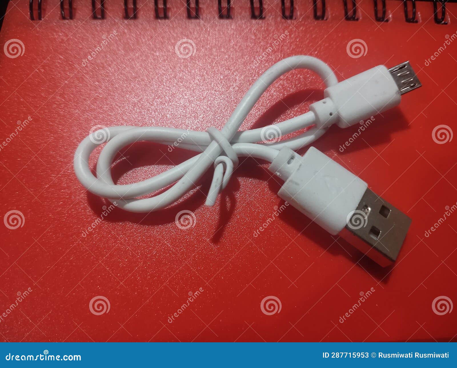 White Data Cable Above the Red Book Stock Image - Image of book, white ...
