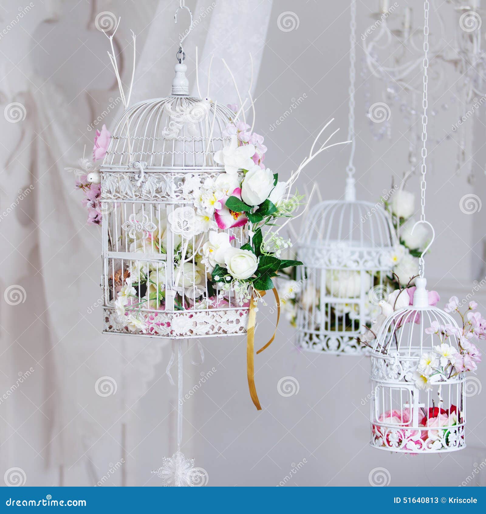White Decorative Cage with Beautiful Flowers Stock Image - Image of ...