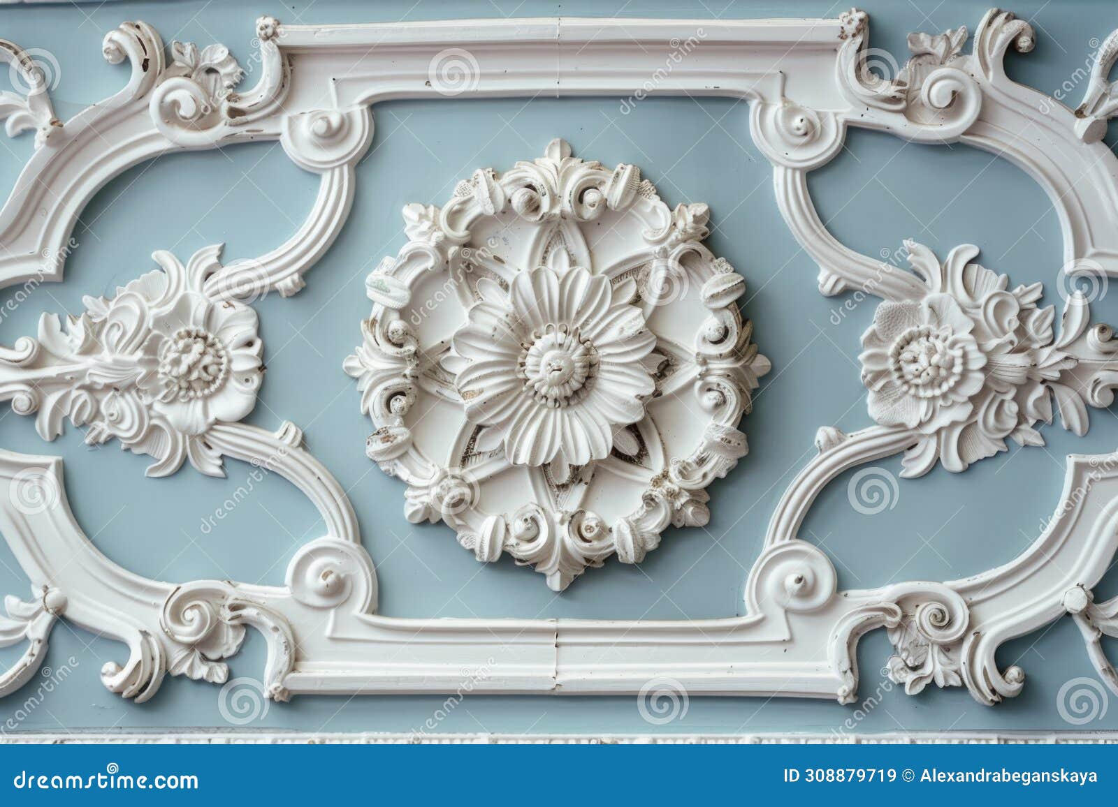 White Decorative Plasterwork on a Light Blue Wall Stock Illustration ...