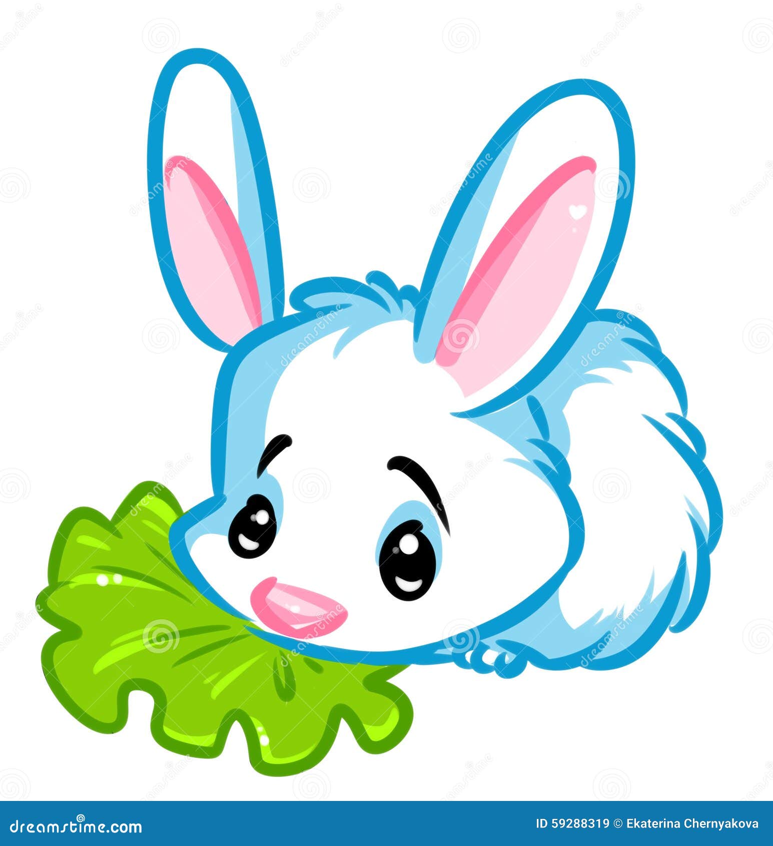 White Decorative Rabbit Eating Cabbage Cartoon Illustration Stock ...