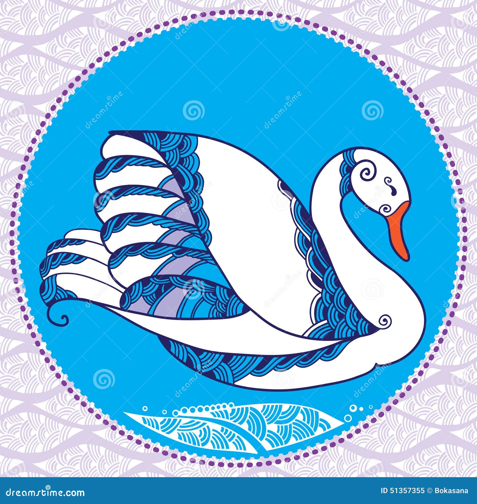 Decorative Swan Swims In The Water, Bowing Its Head Low, Outline ...