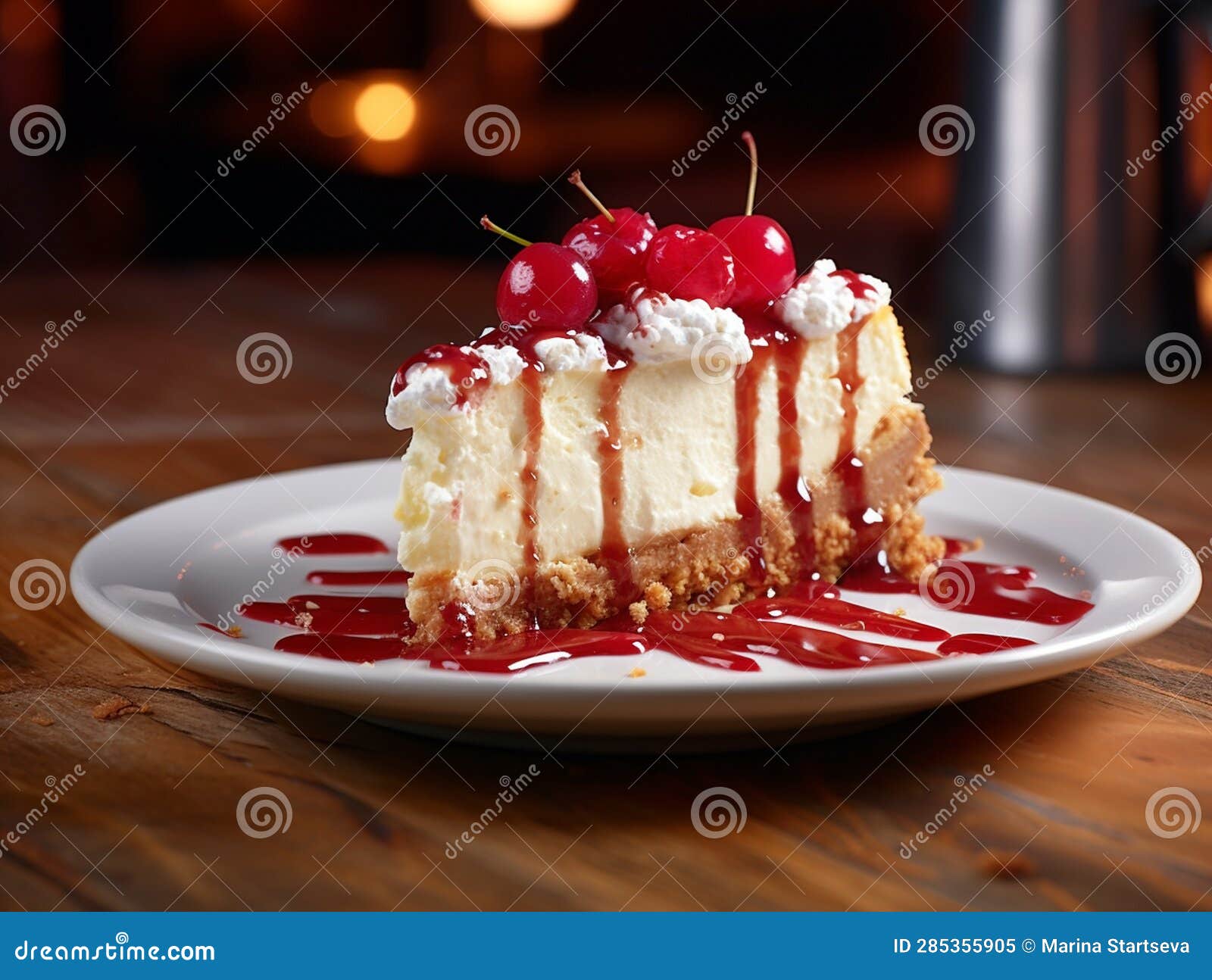 White Delicious Sweet Cheesecake on a Plate on the Table in Restaurant ...