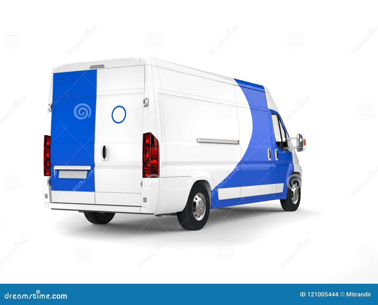 White Delivery Van with Blue Details - Rear Side View Stock ...
