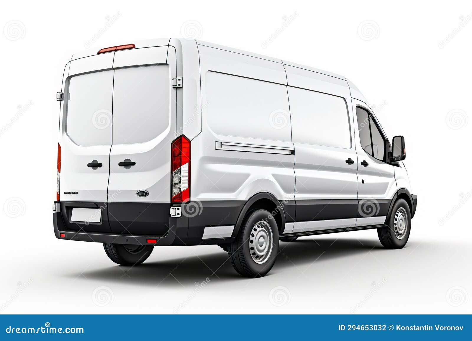 White Delivery Van Isolated on White Background. Half Turn Rear View ...