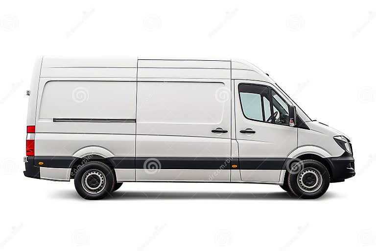White Delivery Van Isolated on White Background. Side View Stock Photo ...