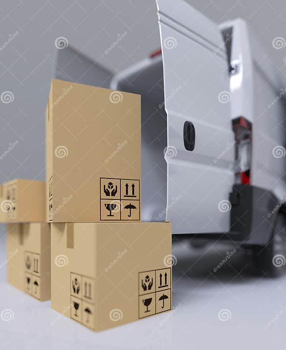 White Delivery Van with Packages 3d Render Stock Illustration ...