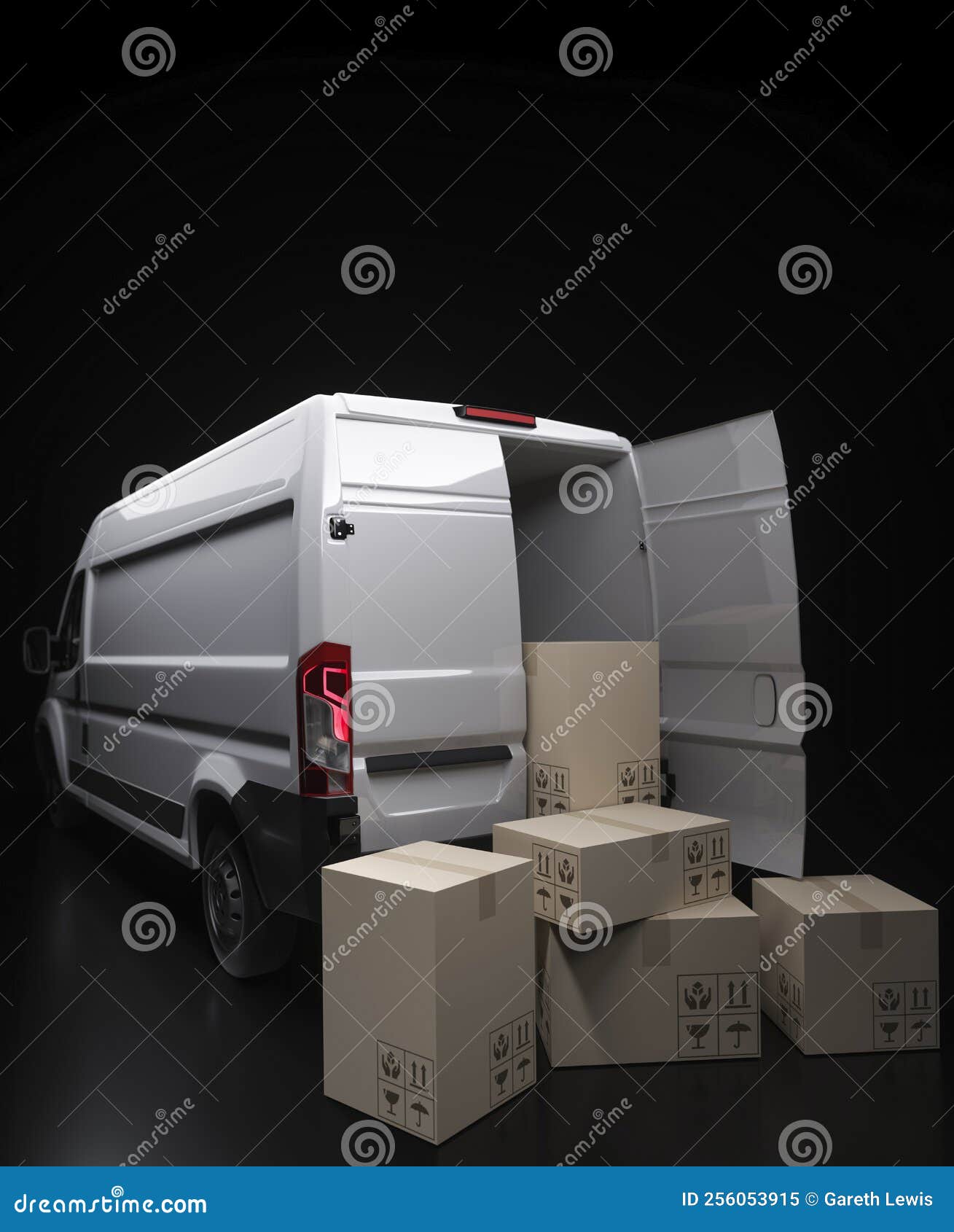 White Delivery Van with Packages 3d Render Stock Illustration ...