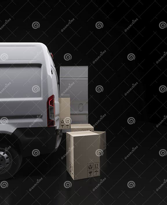 White Delivery Van with Packages 3d Render Stock Illustration ...