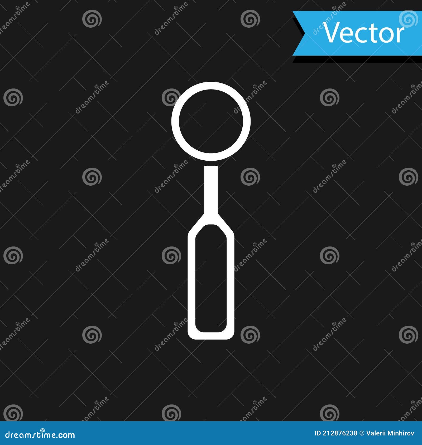 White Dental Inspection Mirror Icon Isolated on Black Background. Tool ...