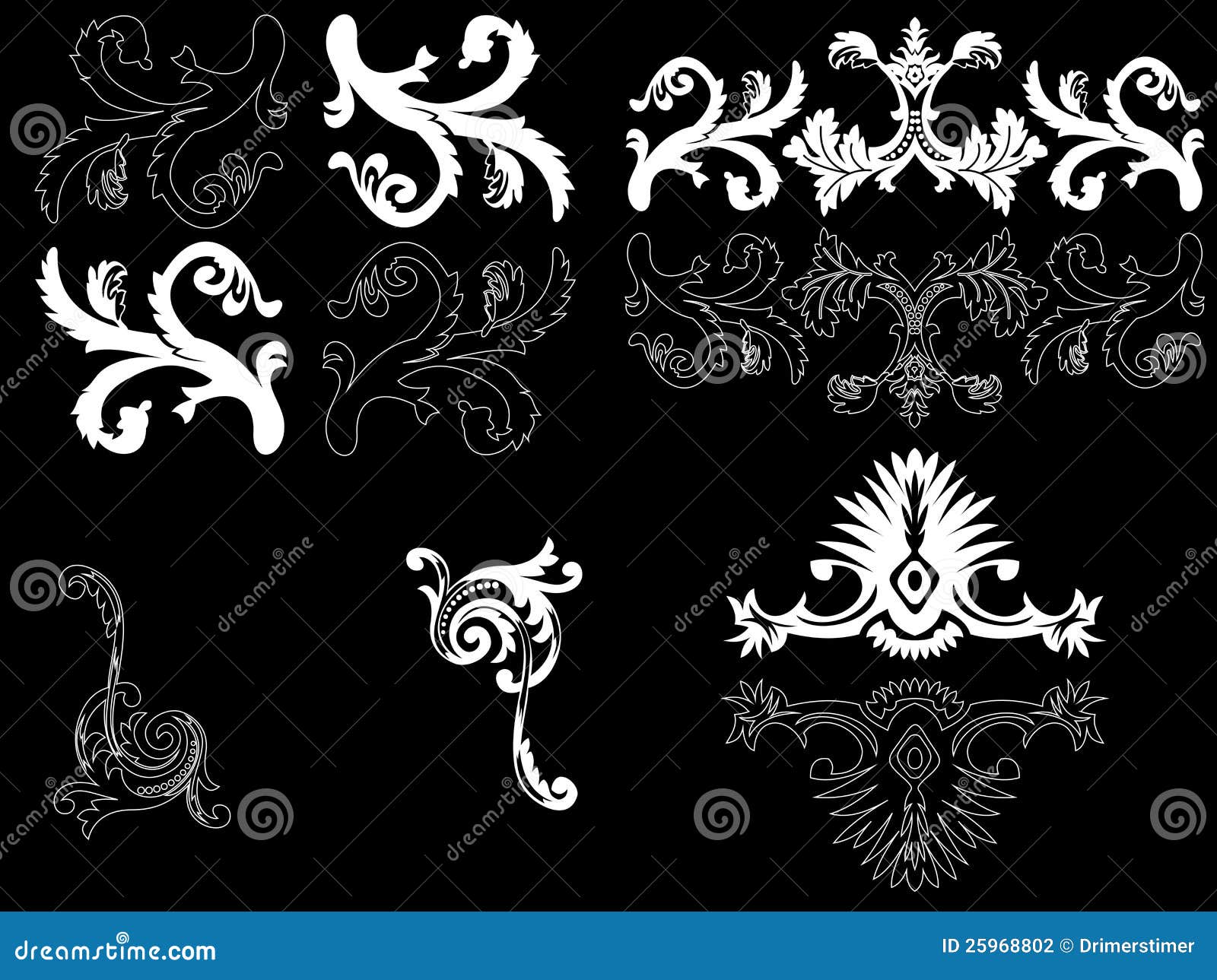 White Design Elements on a Black Background Stock Illustration ...