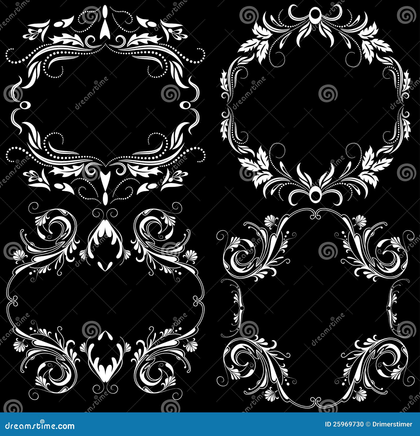 White Design Elements on a Black Background Stock Illustration ...