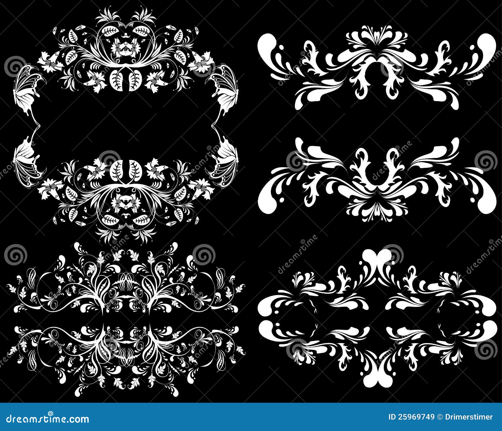White Design Elements on a Black Background Stock Illustration ...