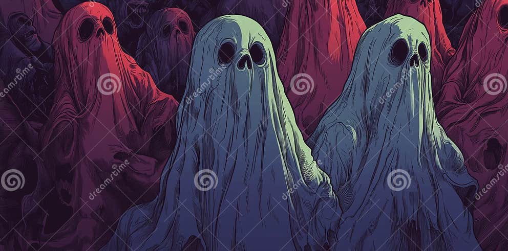 White Design of Seamless Ghost Pattern for Halloween Modern Spooky ...