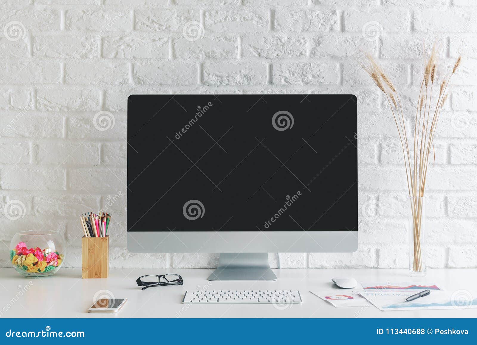 White Designer Desk Closeup Stock Photo - Image of background, copy ...