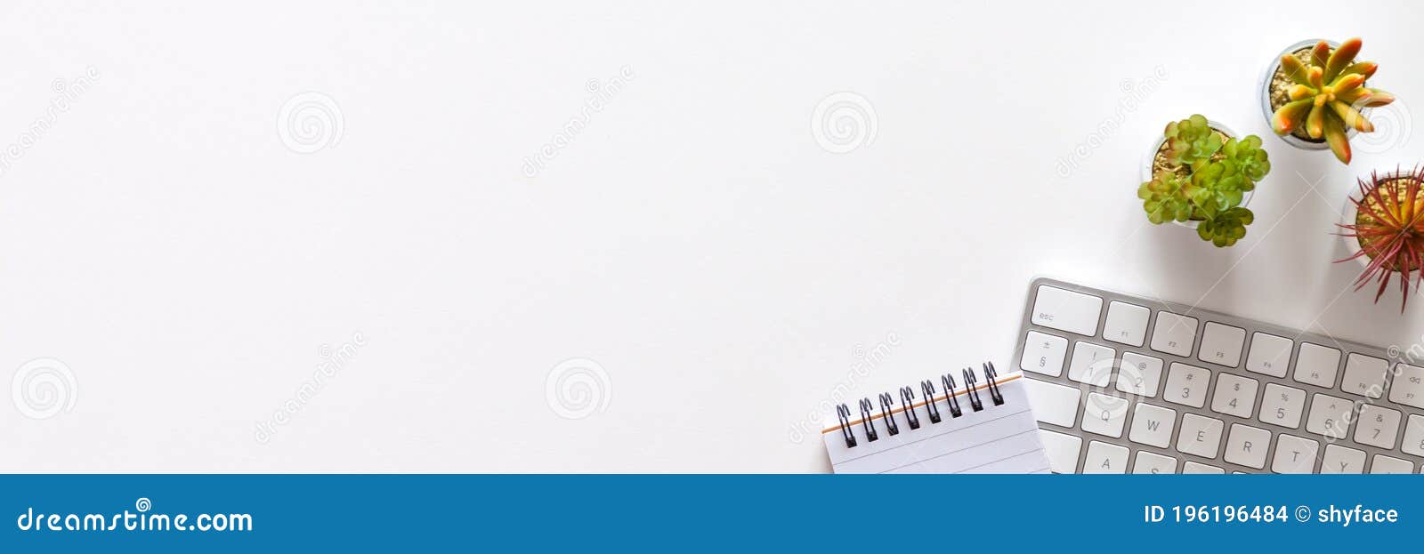 White Desk at Home Seen from Above. Keyboard, Notebook and Succulents ...