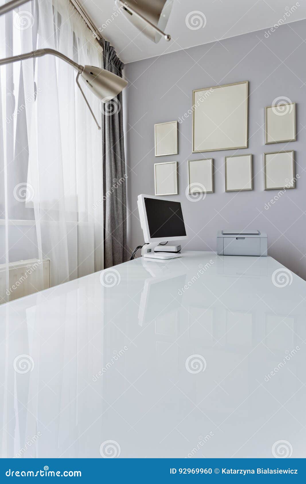 White Desk Top with Computer Stock Photo - Image of villa, stylish ...