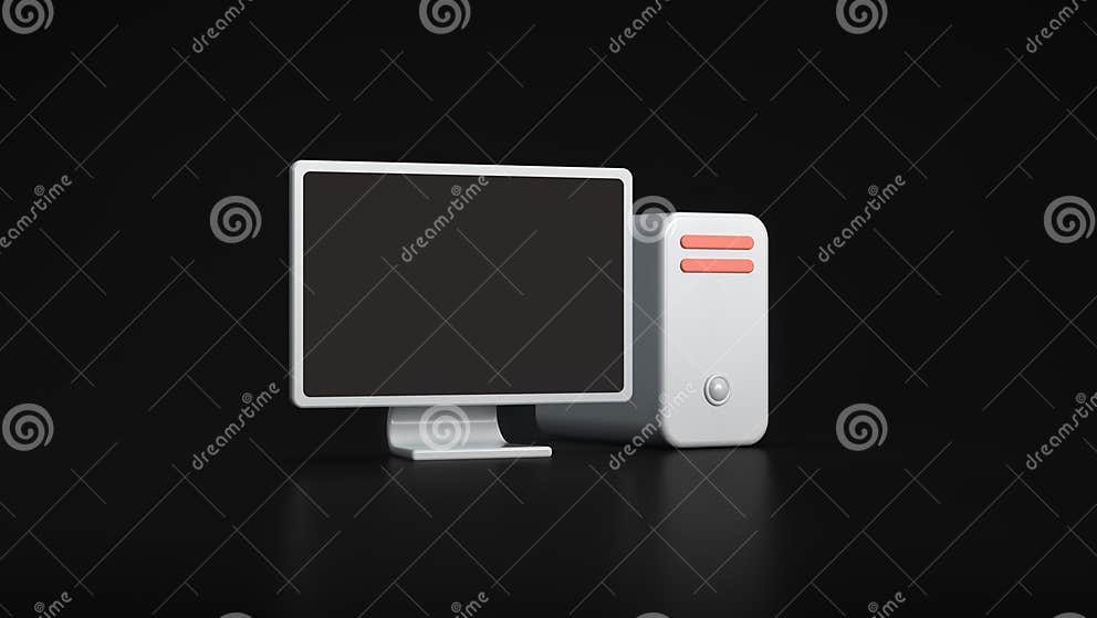 White Desktop Computer PC Icon on Black Studio Background. Stock ...