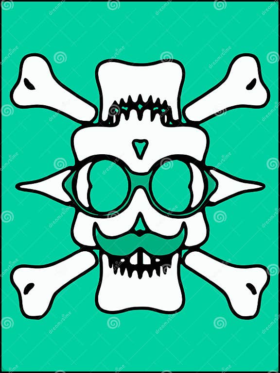 White Devil Skull with Glasses and Green Background Stock Illustration ...