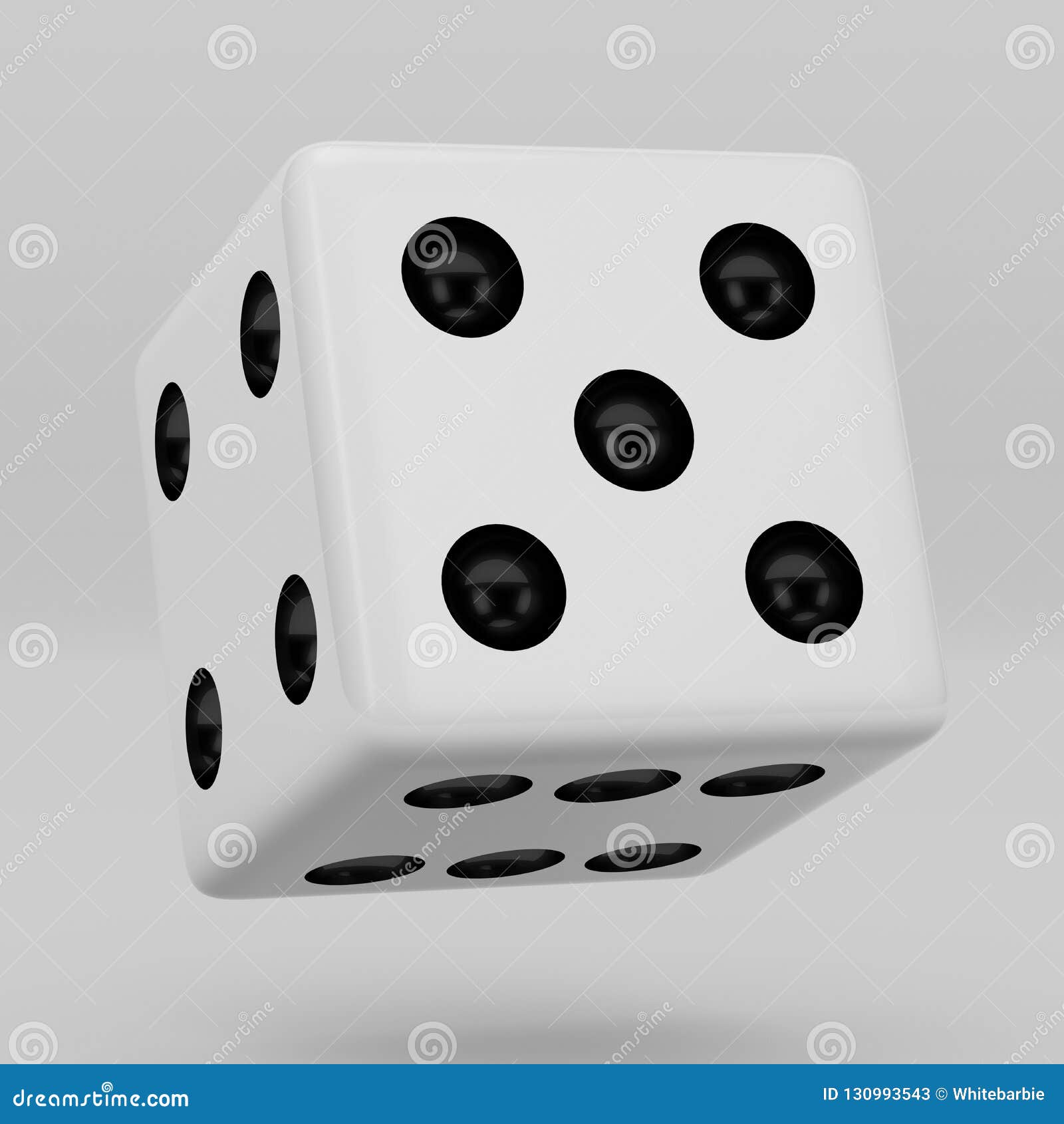 White Dice with Black Dots Hanging in Half Turn Showing Number 5 ...