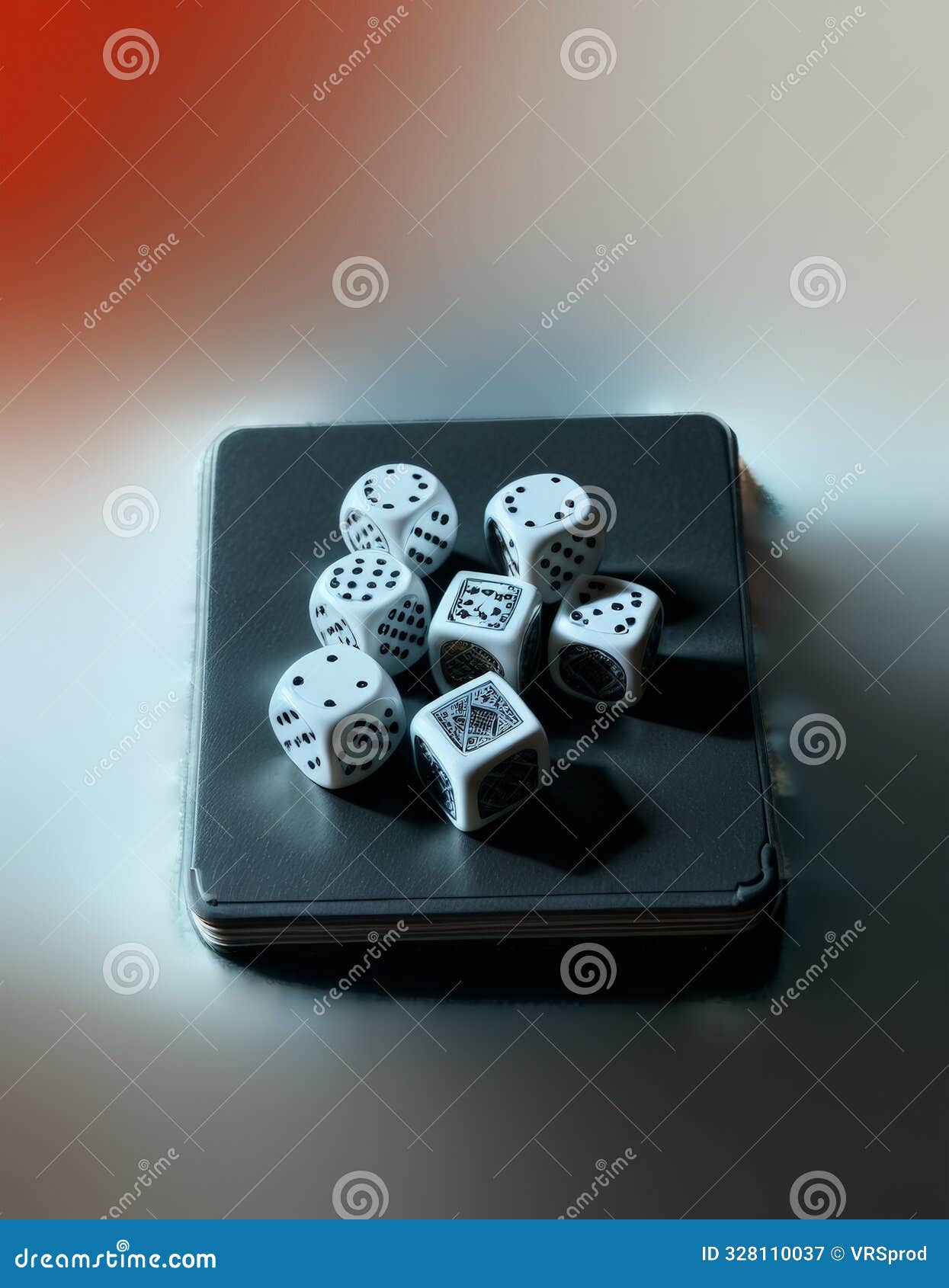 White Dice with Various Symbols on a Black Surface Stock Illustration ...