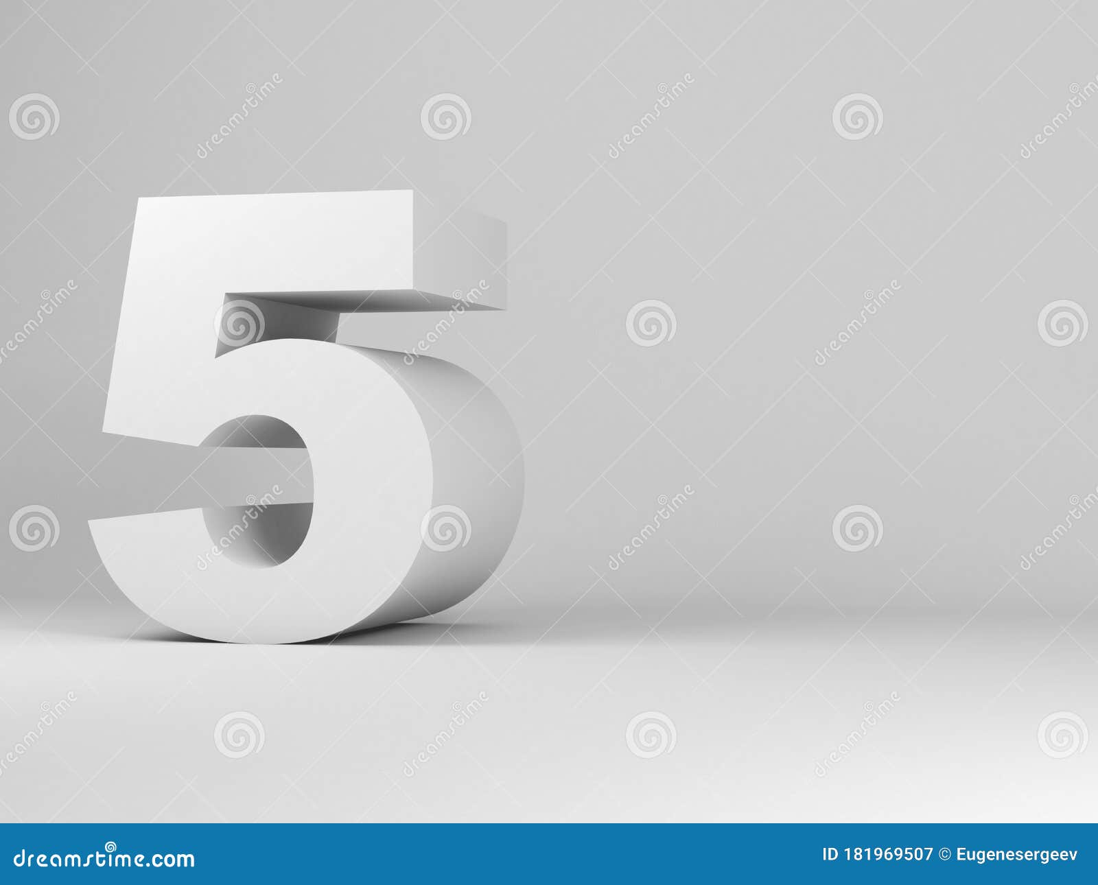 White Digit Five Installation in an Empty Studio Room, 3d Stock ...