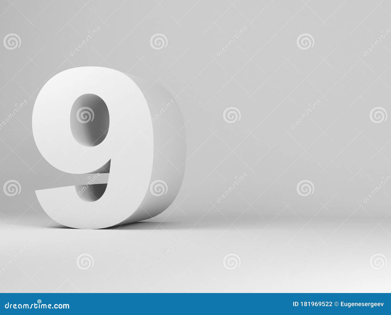 White Digit Nine Installation in an Empty Studio Room, 3d Stock ...