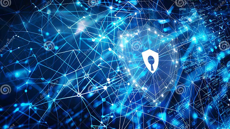 White Digital Shield with Data Points and Icons on Blue Background - AI ...