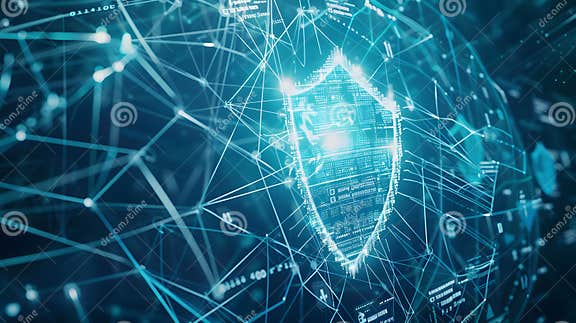White Digital Shield with Data Points and Icons on Blue Background - AI ...