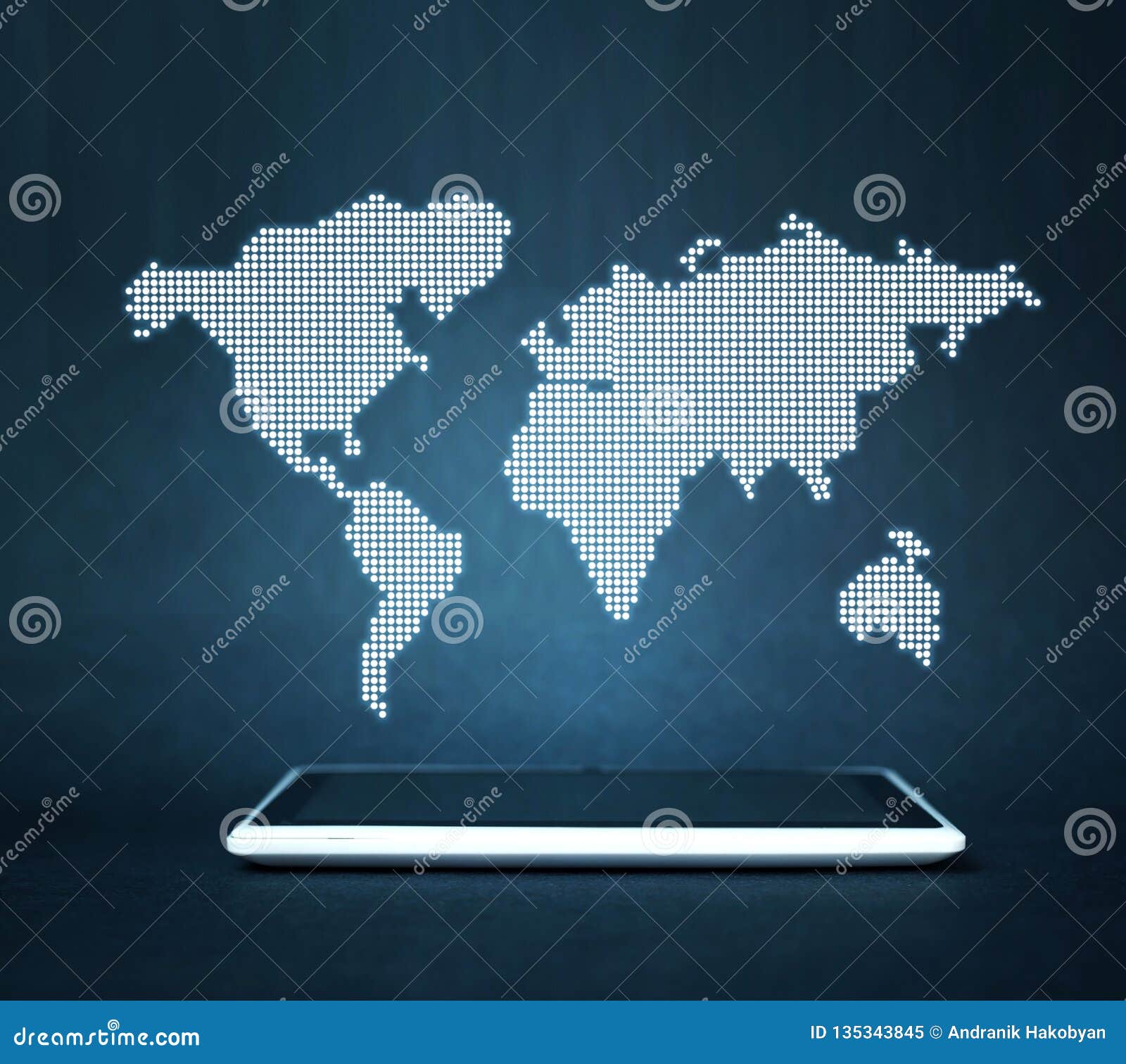 White Digital Tablet and World Map. Stock Illustration - Illustration ...