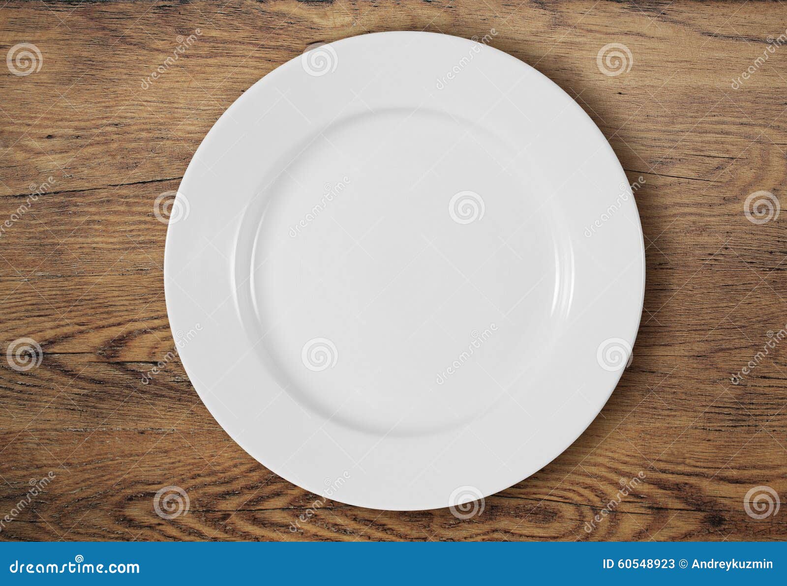 White Dinner Plate on Wooden Table Top View Stock Image - Image of ...