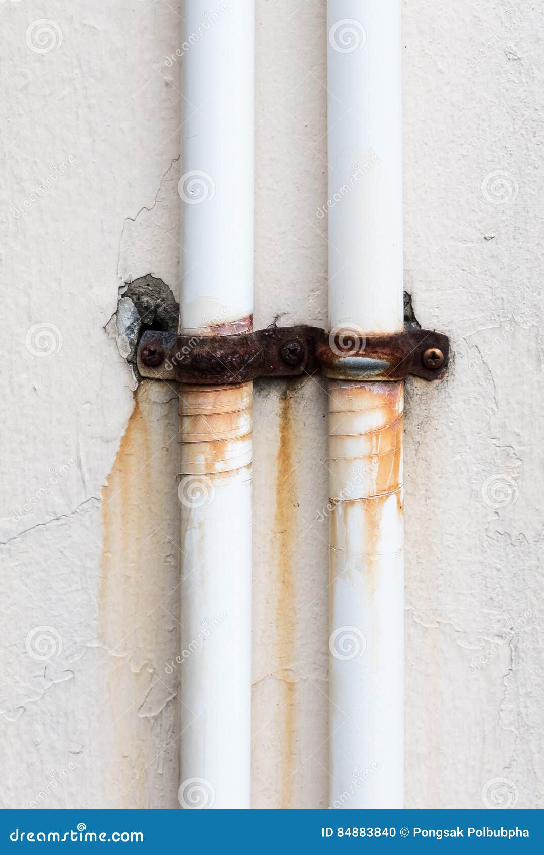 White Dirty Pipe with the Rusty Clip. Stock Photo - Image of industrial ...