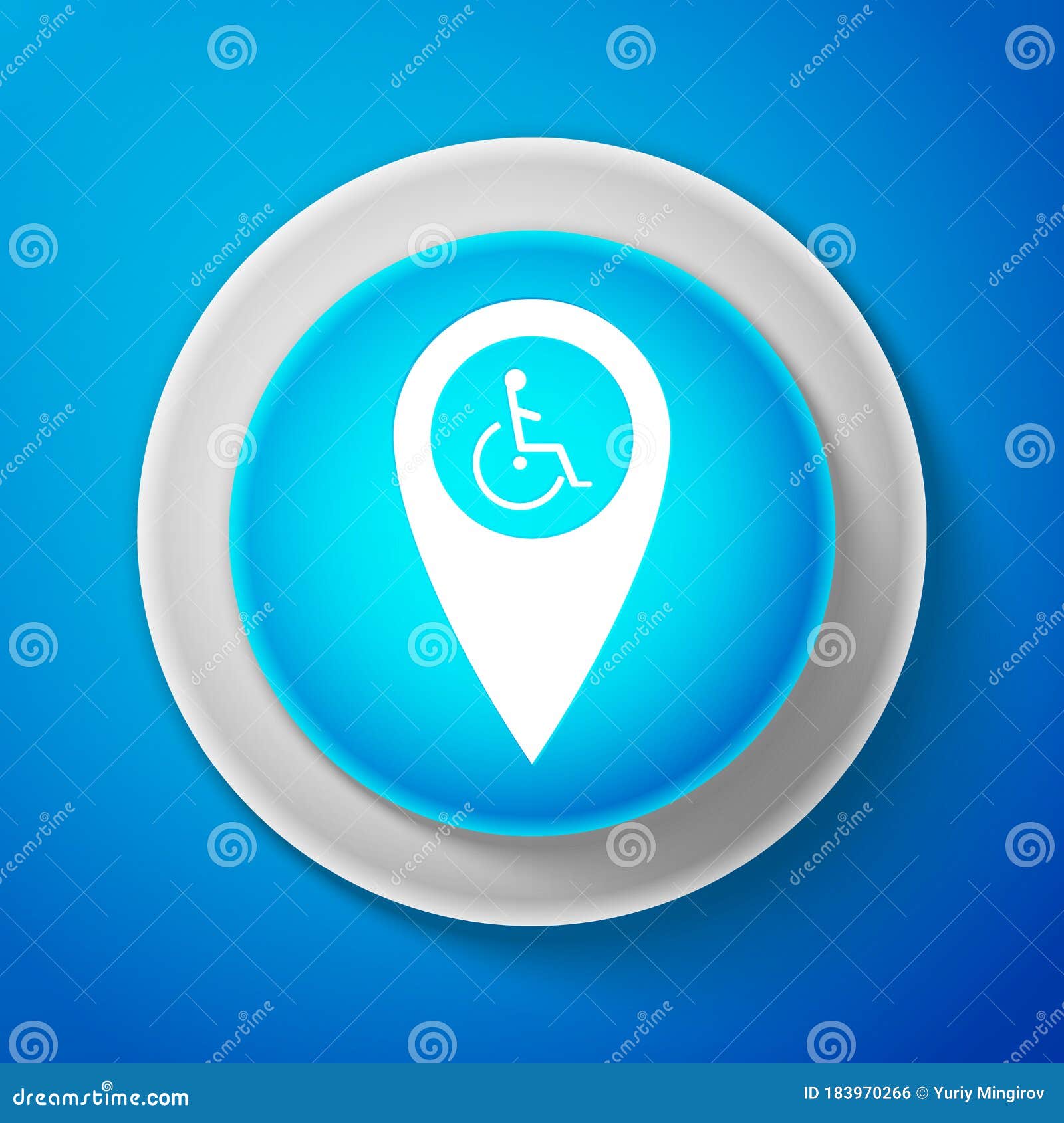 White Disabled Handicap in Map Pointer Icon Isolated on Blue Background ...