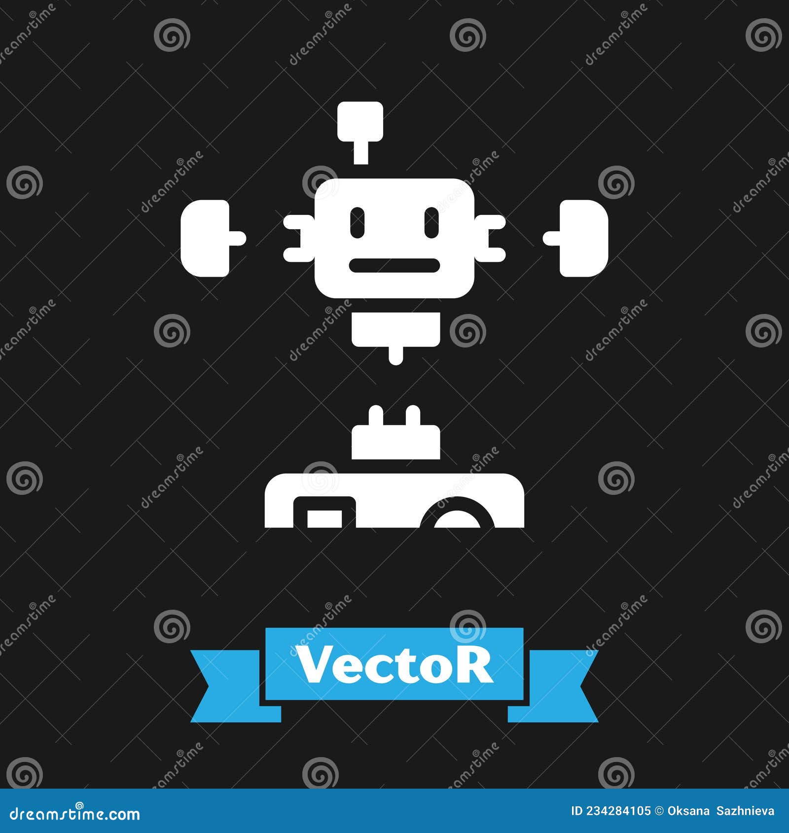 White Disassembled Robot Icon Isolated on Black Background. Artificial ...