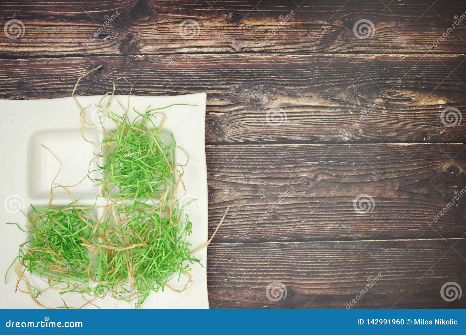 White Dish with Green Grass on the Table Stock Photo - Image of design ...