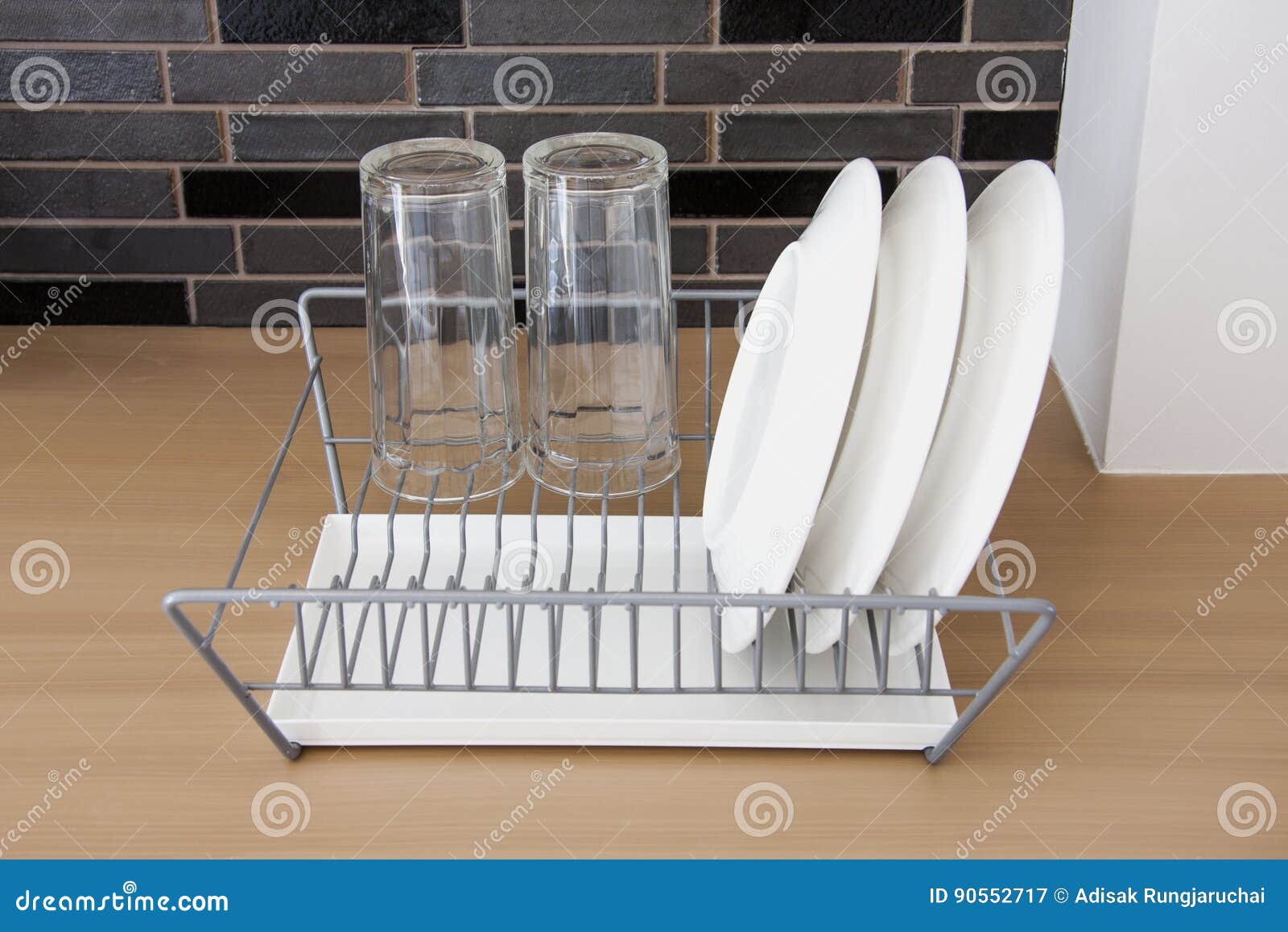 White Dishes Drying on Metal Dish Rack Stock Image - Image of cups ...
