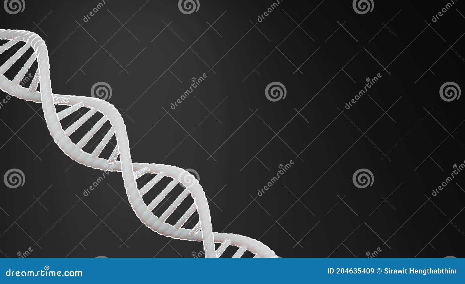 White DNA Structure Abstract on Black Background, 3D Rendering Stock ...