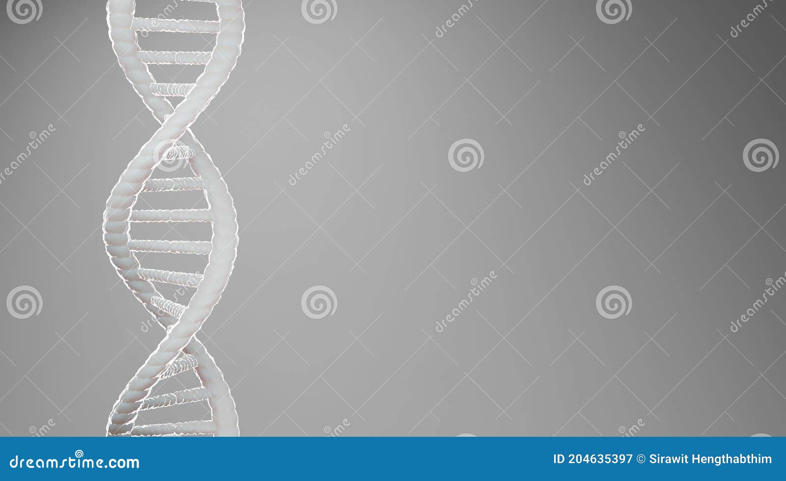 White DNA Structure Abstract on Grey Background, 3D Rendering Stock ...
