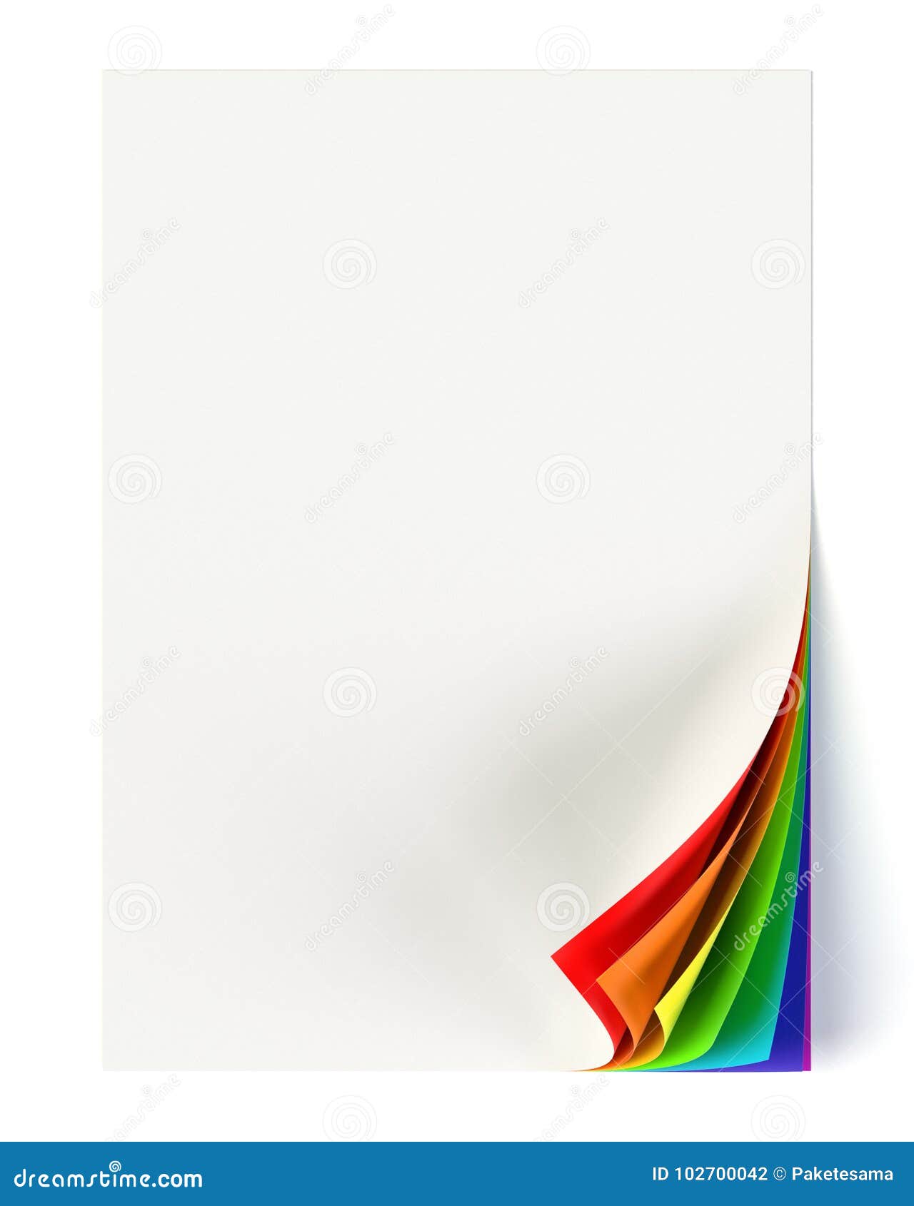 White Document Mock Up with Rainbow Colored Curled Corner Stock ...