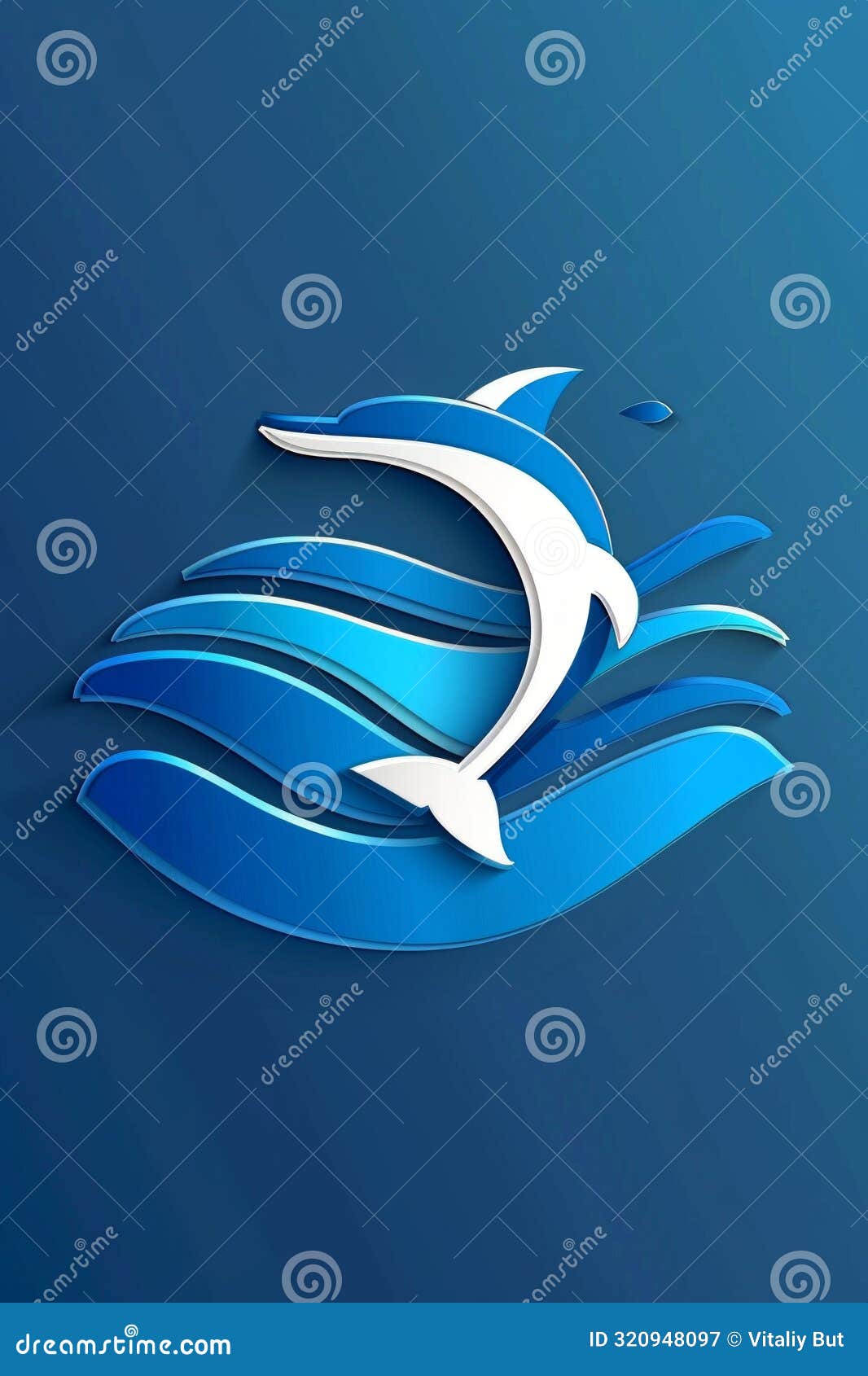 White Dolphin Leaps through a Wave on a Deep Blue Background. the Image ...