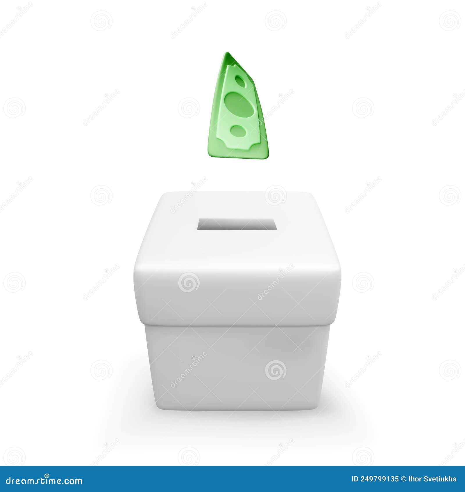 White Donation Box with Falling Paper Dollar. 3D Realistic Charity and ...