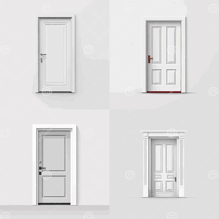 White Door Set Vector Isolated Illustration Stock Vector - Illustration ...