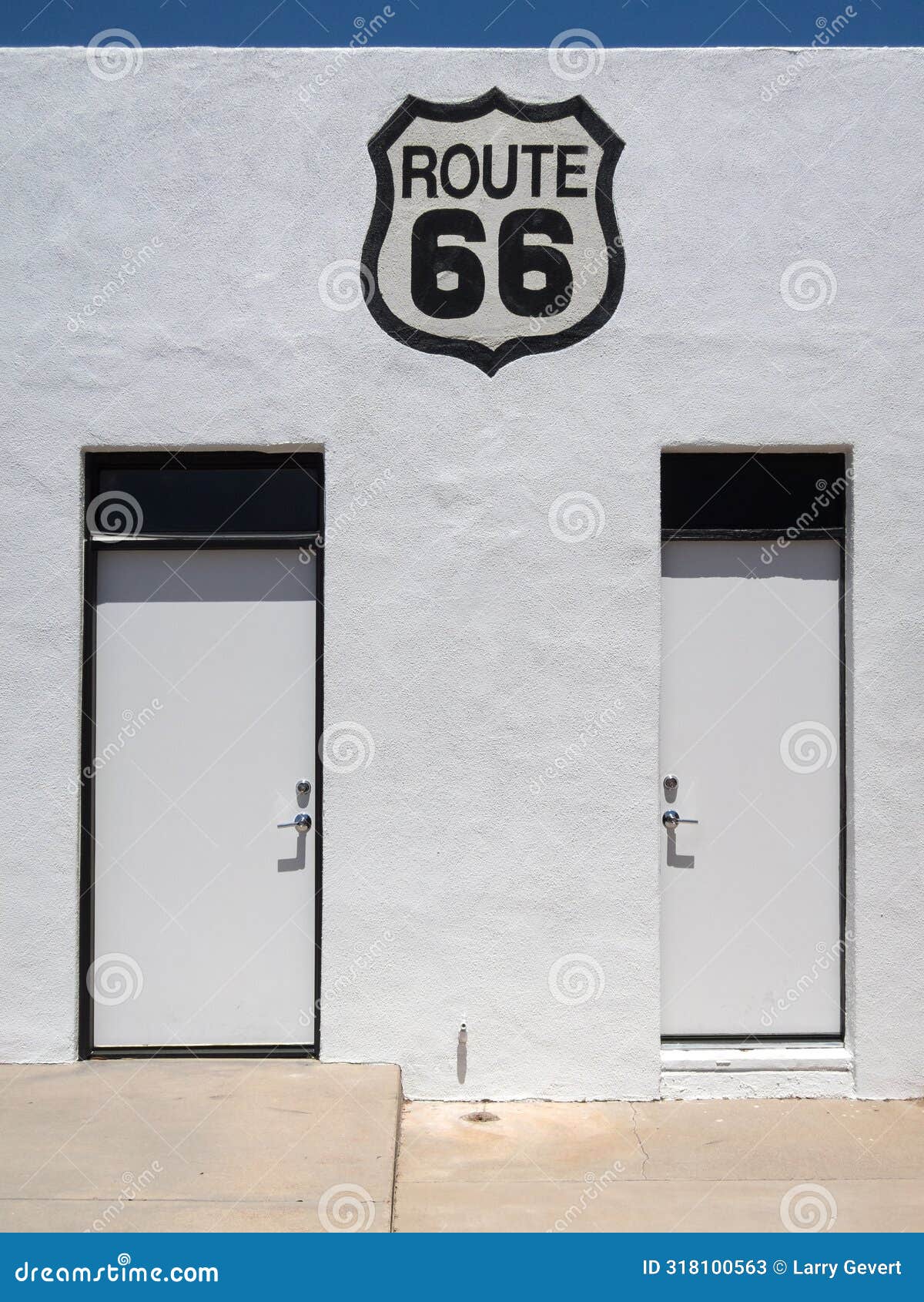 White Doors, White Building, Route 66 Stock Image - Image of commercial ...